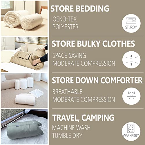 Roll&Stack Storage Bag Organizer for Comforters, Blankets, Bedding, Bulky Clothes, Puffer Jackets, Dust Proof, Breathable, Machine-Washable, Sturdy, High-density Premium Fabric, Easy to Organize, Space Bags - L (45L), Gray, 2 pack