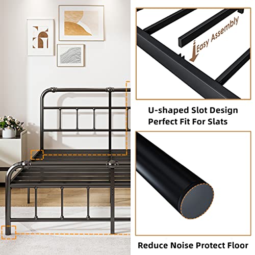 THEOCORATE King Size Bed Frame with Headboard and Footboard,14 Inch High Metal Platform, 3500lbs Support,No Box Spring Needed,Noise Free, Easy Assembly,Black