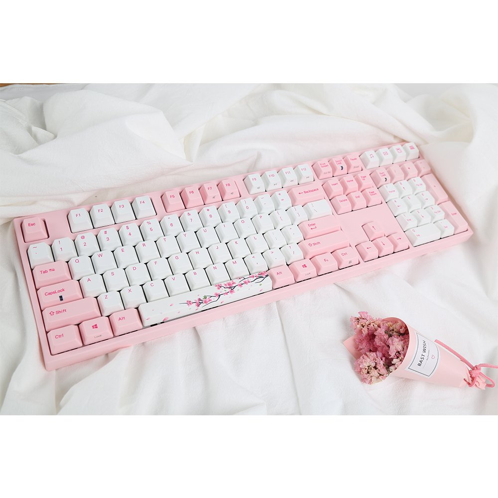 Varmilo Gaming 108 Key Cherry Blue Mx Switches Sakura White Keycaps and Pink Keycaps Dye Sublimation Printing Mechanical Gaming Keyboard VA108M VA108MC2N/WP88V