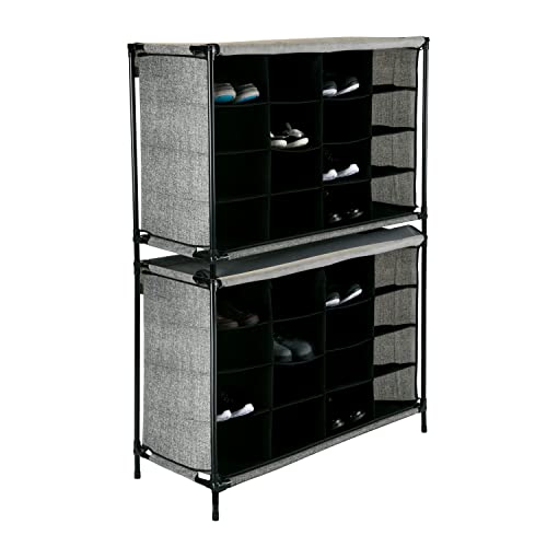 Simplify 16 Pair Shoe Rack with Cover | Dimensions: 14" x 33" x 24" | 16 Compartments | Stackable | Cover | Multipurpose | Easy to Assemble | Black