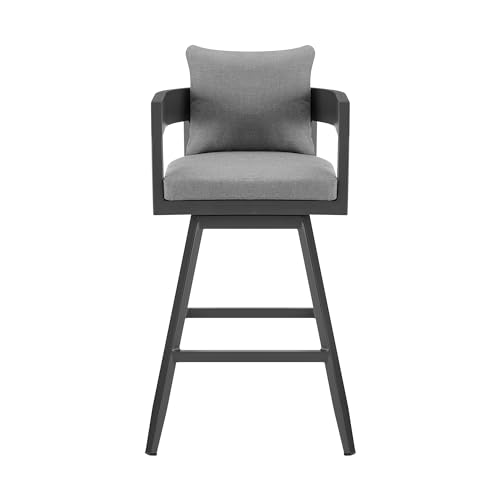 Menorca Outdoor Patio Swivel Bar Stool in Aluminum with Gray Cushions