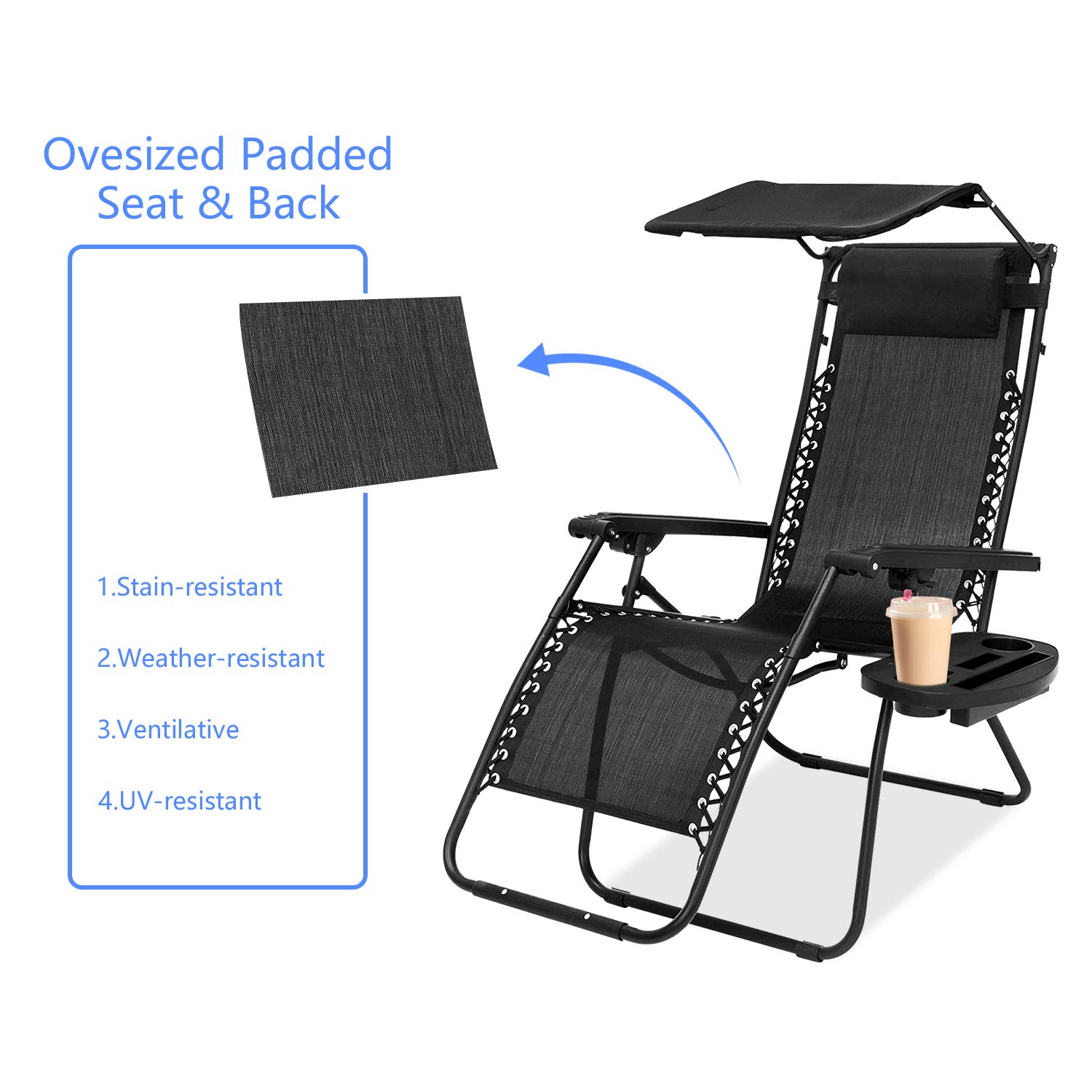 Meet perfect Zero Gravity Chairs Set of 2 with Canopy, Adjustable Outdoor Recliners Outdoor Patio Chairs Folding Reclining Lounge Chair w/Pillows and Cup Holder Trays- 2 Pack, Black