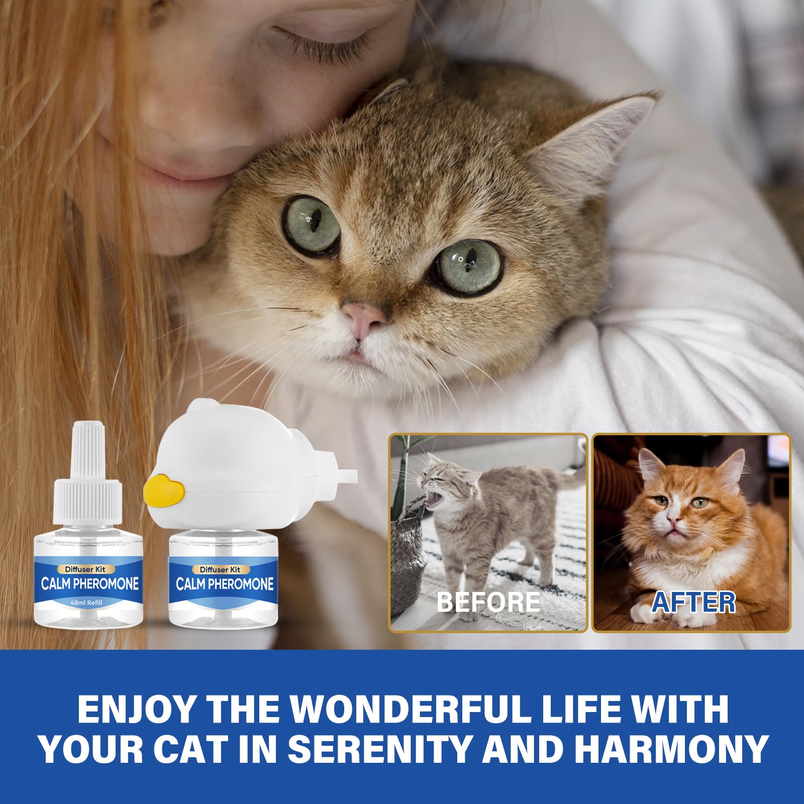 iFuntecky Cat Calming Diffuser, Cat Pheromones Calming Diffuser, Pheromones Cat Diffuser Effectively Relieve Anxiety Stress & Easily Fit in New Environment Reduce Fighting Scratching