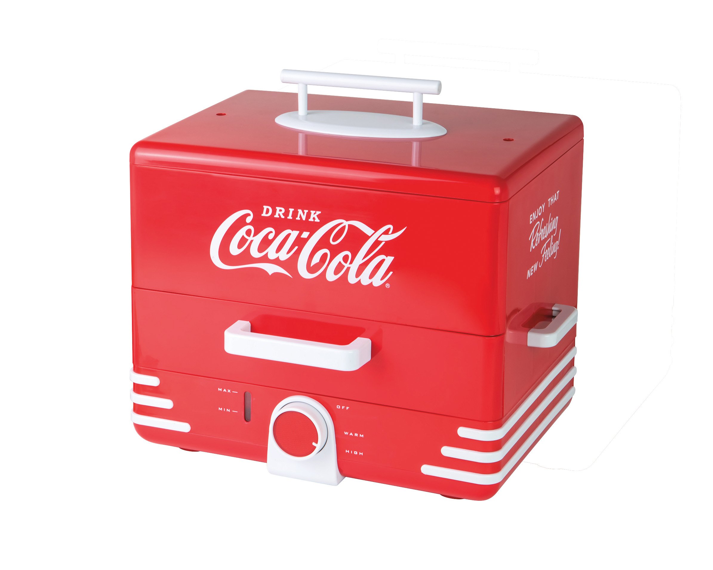 Nostalgia Extra Large Diner-Style Coca-Cola Hot Dog Steamer and Bun Warmer, 24 Hot Dog and 12 Bun Capacity, Steam Bratwursts, Sausages, Vegetables, Fish, Dumplings, Red