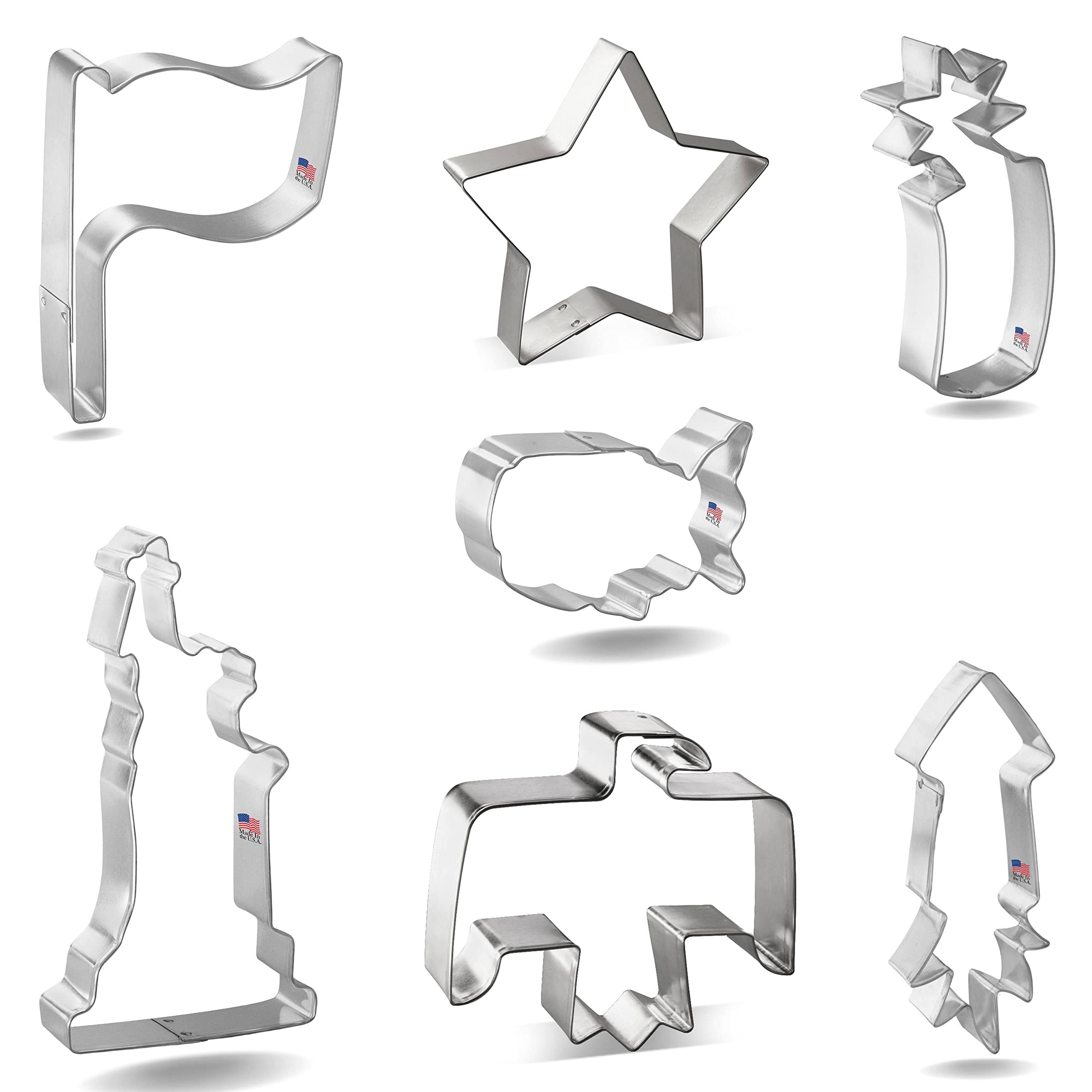 Foose Cookie Cutters Patriotic 7 Pc Set with Recipe Card, Made in USA
