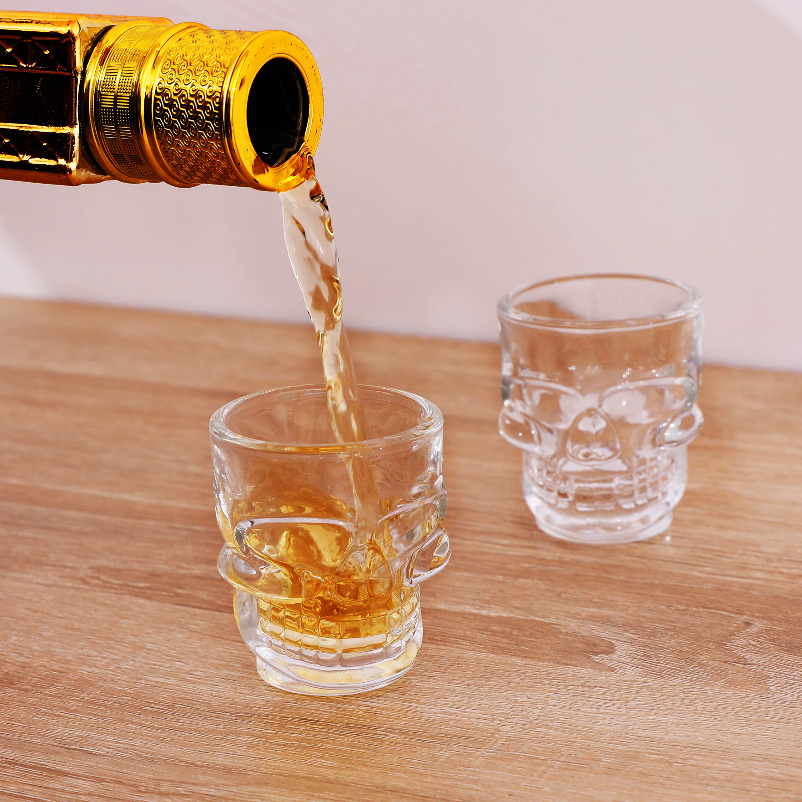 FORYILLUMI Skull Face Heavy Base Whiskey Shot Glasses, Set of 12, Clear Shot Drinking Glassware for Party, Wine, Whiskey, Tequila, Cocktail, Beverage, Bar Decor, 1.5 oz
