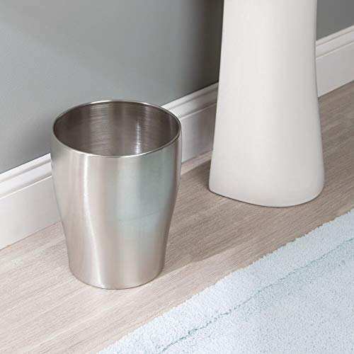 mDesign Steel 1.67 Gallon Trash Can Small Round Wastebasket Metal Garbage Container Recycle Bin for Waste, Recycling in Bathroom, Kitchen, Bedroom, Home Office, Outdoor Trashcan - Polished