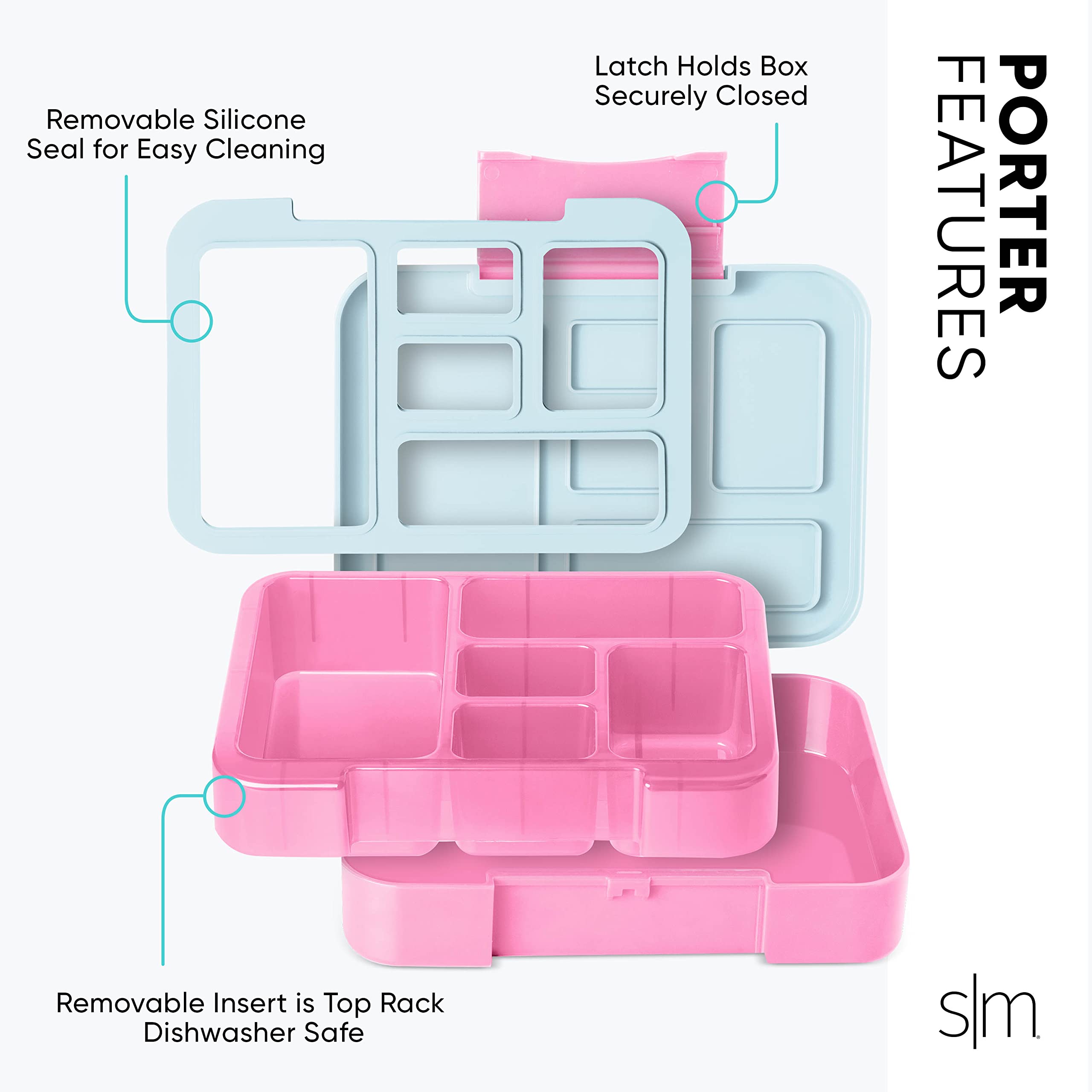 Simple Modern Disney Bento Lunch Box for Kids | BPA Free, Leakproof, Dishwasher Safe | Lunch Container for Girls, Toddlers | Porter Collection | 5 Compartments | Minnie Mouse Rainbow