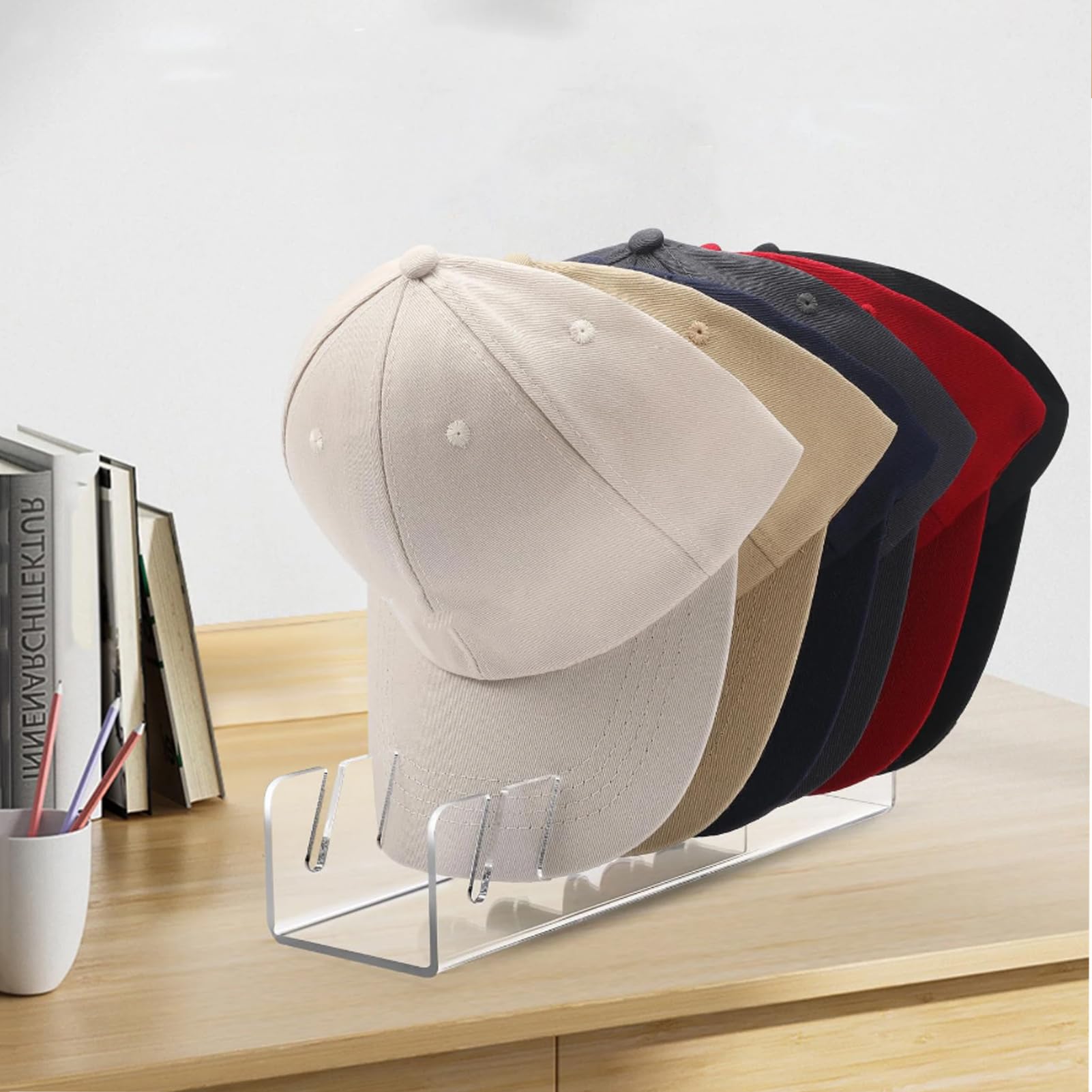 GSCDJCM 3 Pack Hat Stand for Baseball Caps Display and Organizer, No Install Acrylic Hat Organizer, Hat Racks Display and Organizer, for 21 Baseball Caps, for Bedroom, Closet, Dresser(Clear