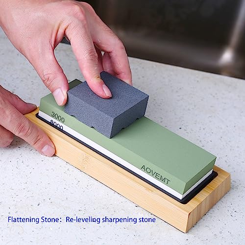 Knife Sharpening Stone Set, Aovemt Whetstone Coarse to Polished Finishes 4-Sided 400/1000 3000/8000 Grit wet stone, Axe Sharpening Stone, Leather Strop, Stropping Compound, Flattening Stone, ect.