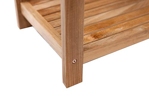 NORDIC STYLE TEAK Wood Shower Stool and Spa Bench with Shelf, Teak Shower Bench for Indoor and Outdoor Use, Teak Storage Bench, Teakwood Shower Bench, Natural Teak Finish, 35"