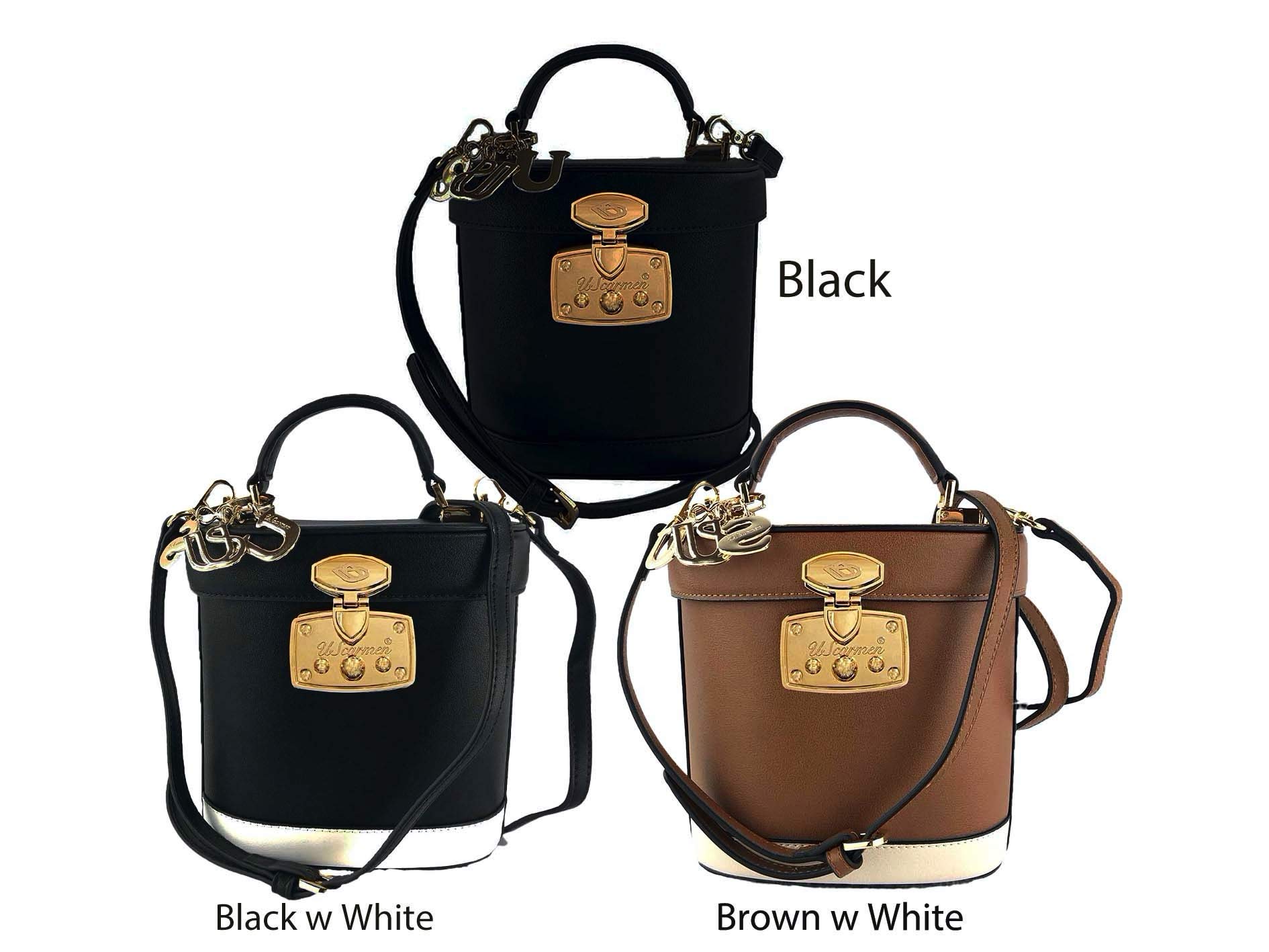 UScarmen Women's Calfskin Leather Top Handle Binocular Box Bag Black Brown (Black)