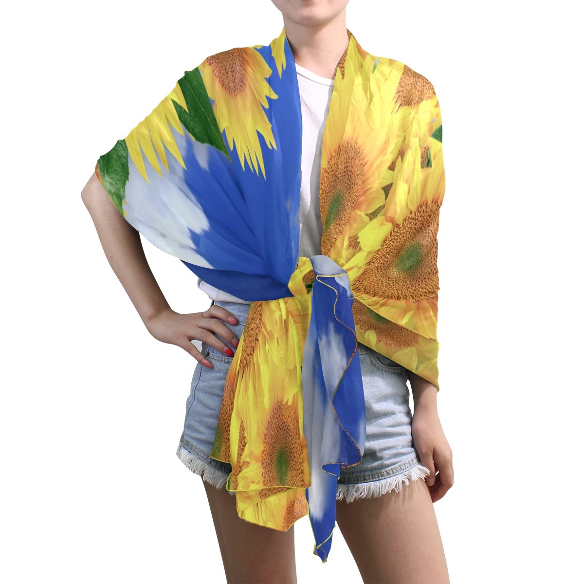 Use4 Fashion Lightweight Sunny Sunflower Floral Chiffon Silk Long Scarf Shawl Wrap