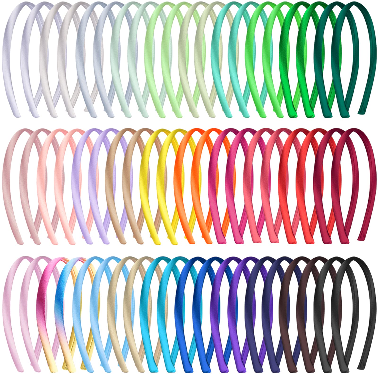 Duufin 60 Pieces Satin Headbands for Girls Headbands 1cm Satin Covered Plain Headband Colorful DIY Headband, 30 Colors