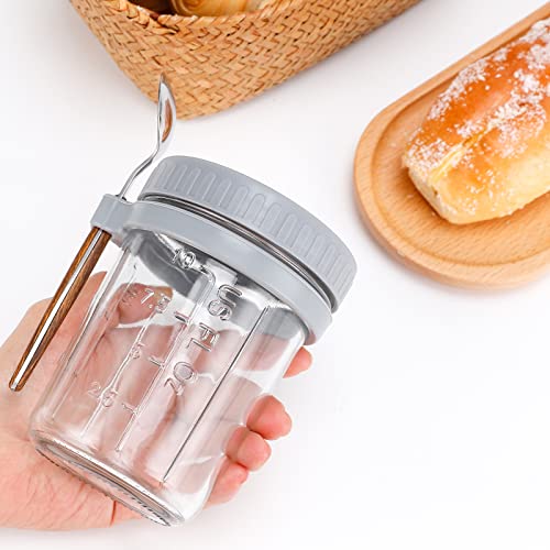 Overnight Oats Jars with Spoon and Lid 16 oz [2 Pack], Airtight Oatmeal Container with Measurement Marks, Mason Jars with Lid for Cereal On The Go Container (2pcs grey)