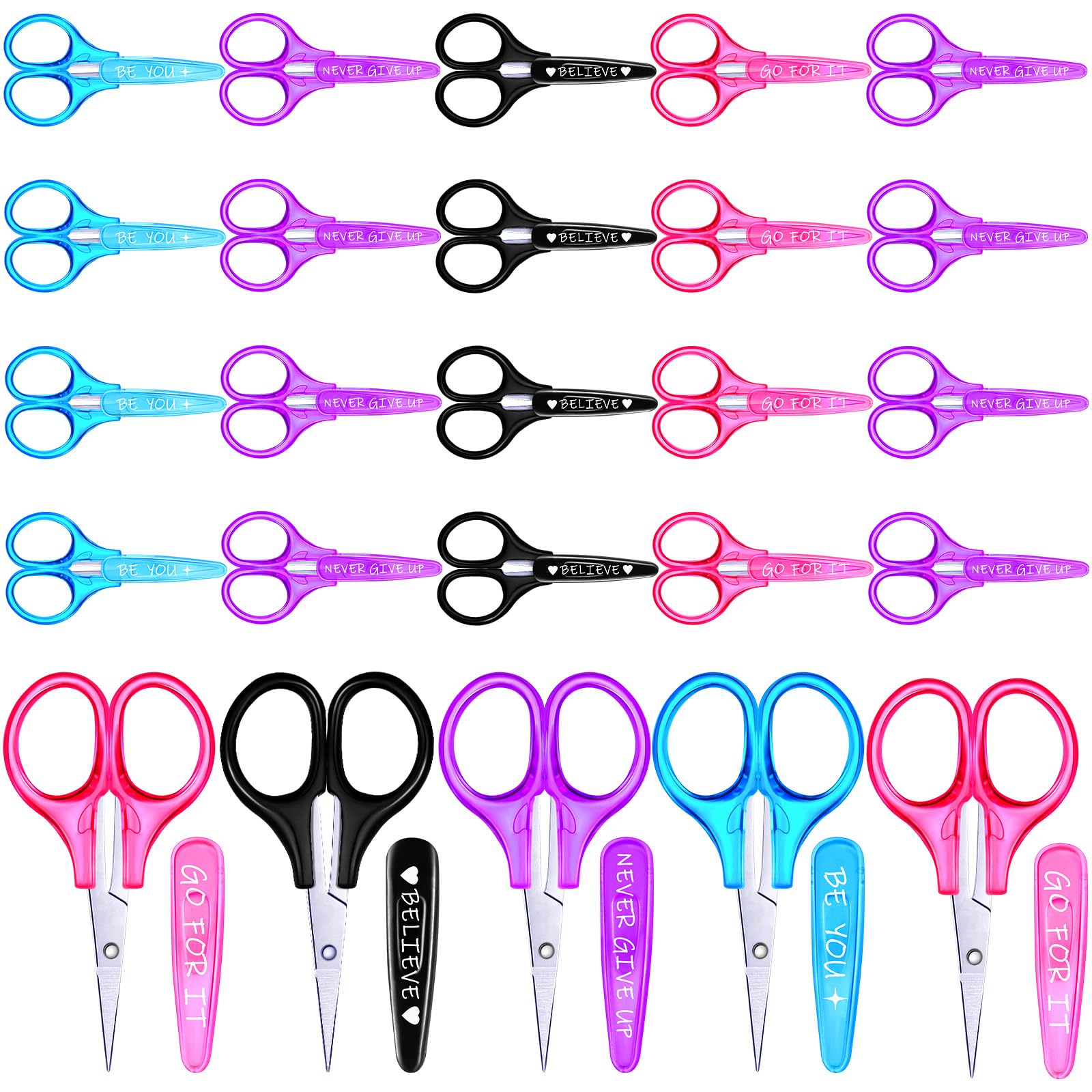 Detail Mini Craft Scissors Set Stainless Steel Scissors with Protective Cover Straight Tip Sewing Small Scissors for Crafting Facial Hair Trimming Travel School DIY Projects (Vivid Color, 25 Pcs)
