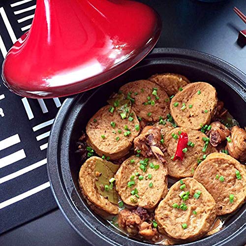 Thickened Cast Iron Tagine Pot, with Gloves Potholder, for Different Cooking Styles and Temperature Settings, Enameled Tajine, Oven Safe Dish Clay / 27cm / Red