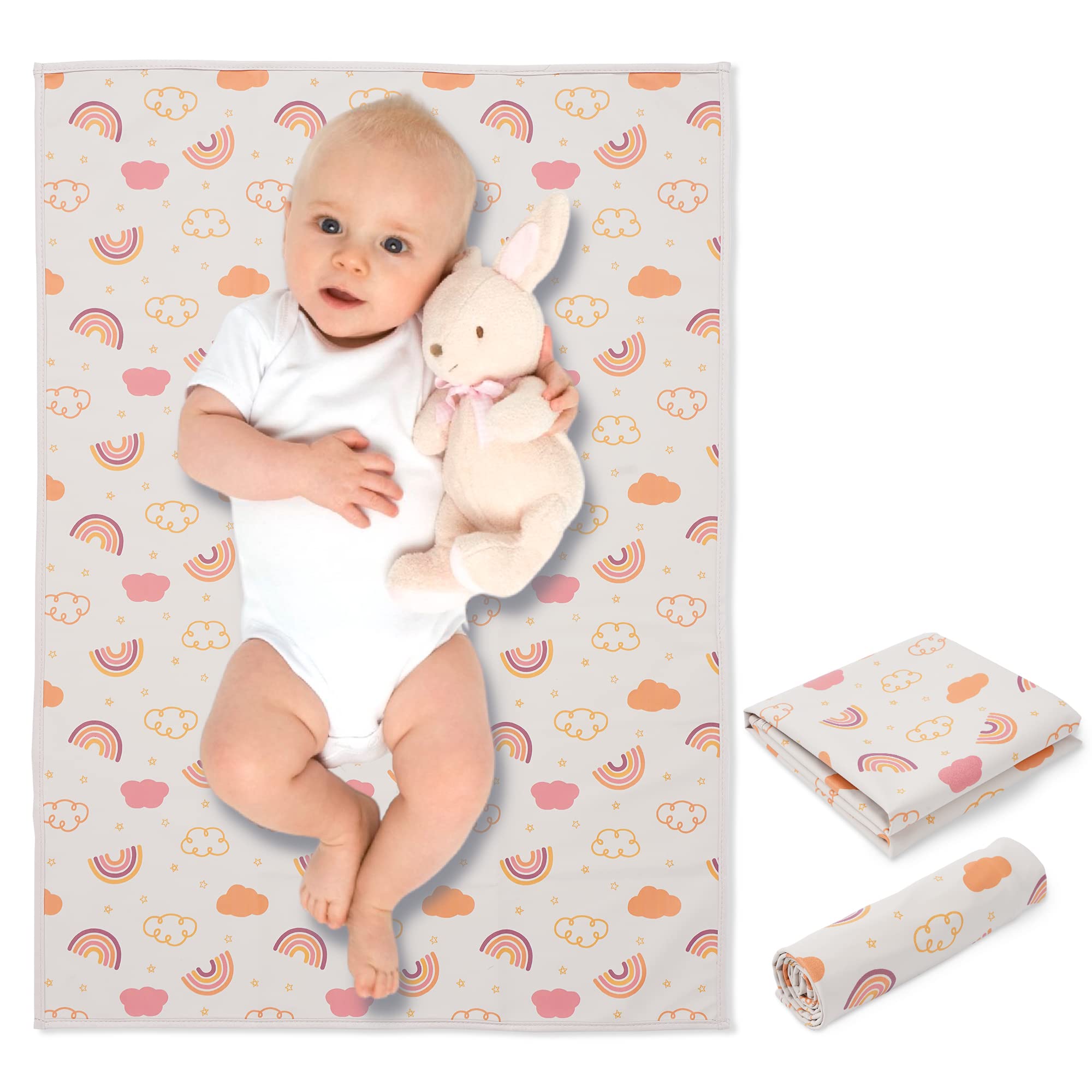 Vegan Leather Baby Changing Mat - Wipeable Portable Changing Pad, Foldable Travel Changing Mat for Baby, Newborns (Rainbow,20"*28")