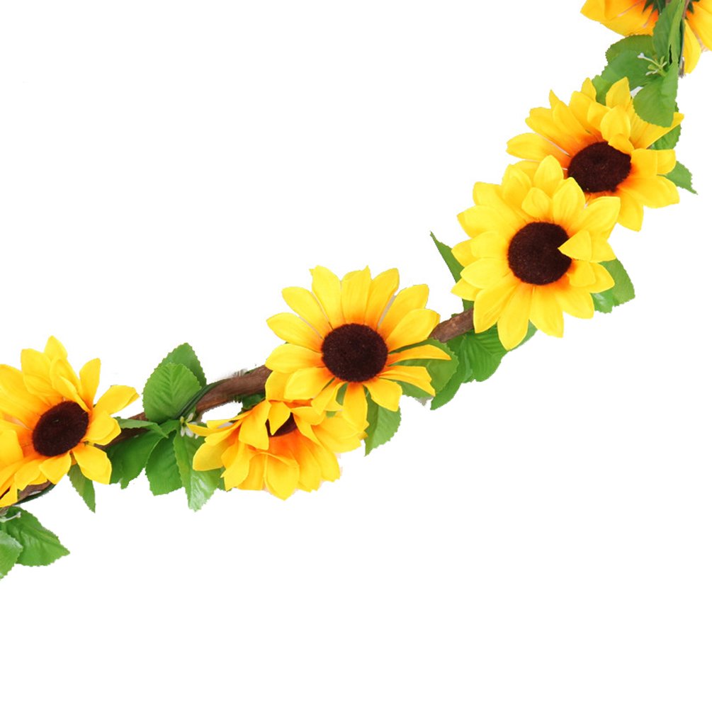 UUPP 2Pcs 7.8FT Artificial Sunflowers Garland Silk Fake Flower Ivy Vines Sunflower Decor for Home Garden Wedding Party Arch