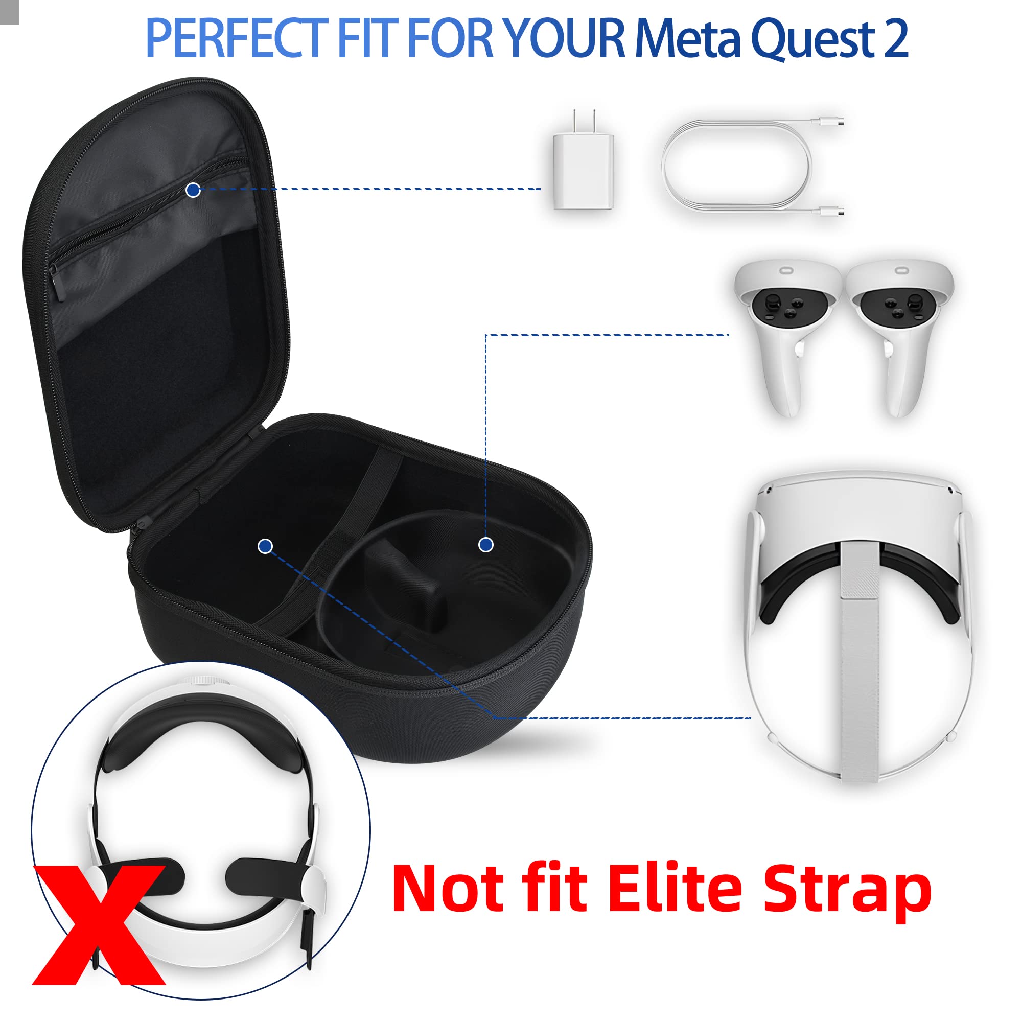 CyberSoldier Carrying Case for Oculus Quest 2, Durable Lightweight Portable Hard VR Case, Protective Carrying Case Compatible with Oculus Quest 2 Elite Strap Suitable for Travel & Home Storage.
