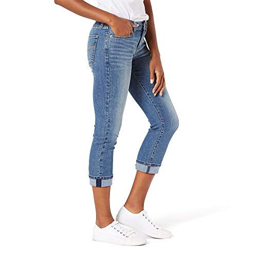 Signature by Levi Strauss & Co. Gold Women's Mid-Rise Slim Fit Capris (Standard and Plus), Blue Ice-Waterless, 10