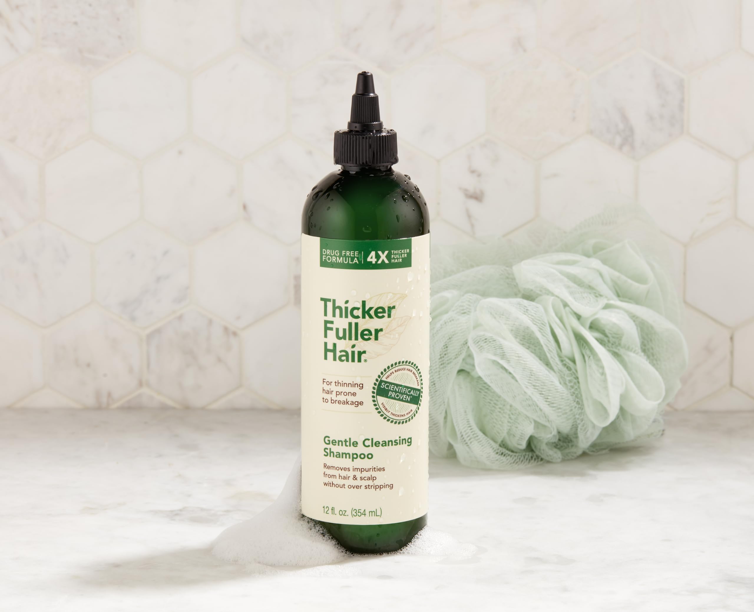 Thicker Fuller Hair Gentle Cleansing Shampoo - Hair Thickening, Clarifying Shampoo - Lightweight, Gentle Shampoo Formula - Natural Ingredients - 12 oz