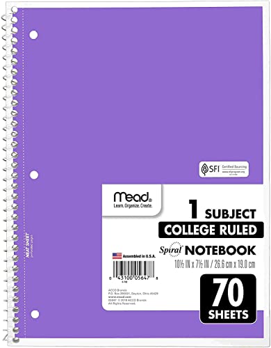 Mead Spiral Notebook, 12 Pack of 1-Subject College Ruled Spiral Bound Notebooks, Pastel Color Cute School Notebooks, 70 Pages