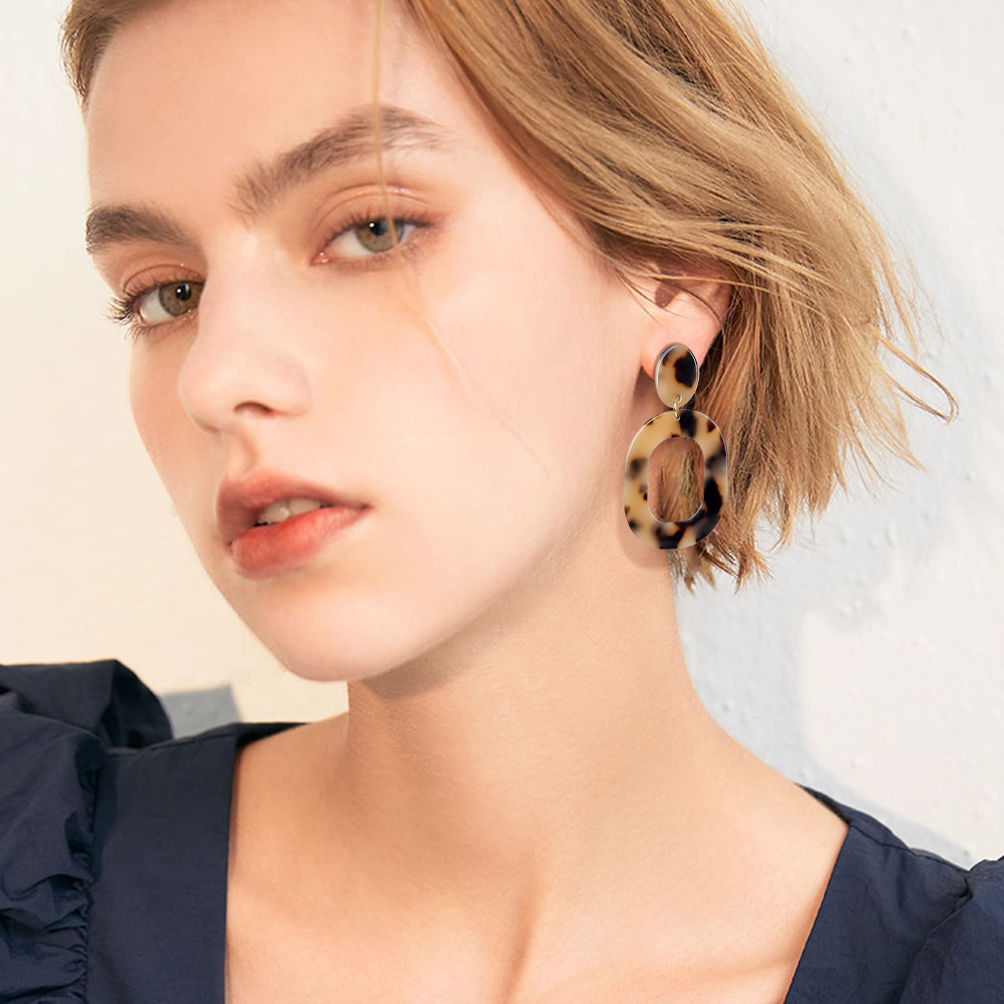 FIBO STEEL Gold Clip on Earrings for Women Clip Drop Dangle Earrings Retro Rectangle Geometric Statement Earrings for Non Pierced, 9 Pairs (Mix Color)
