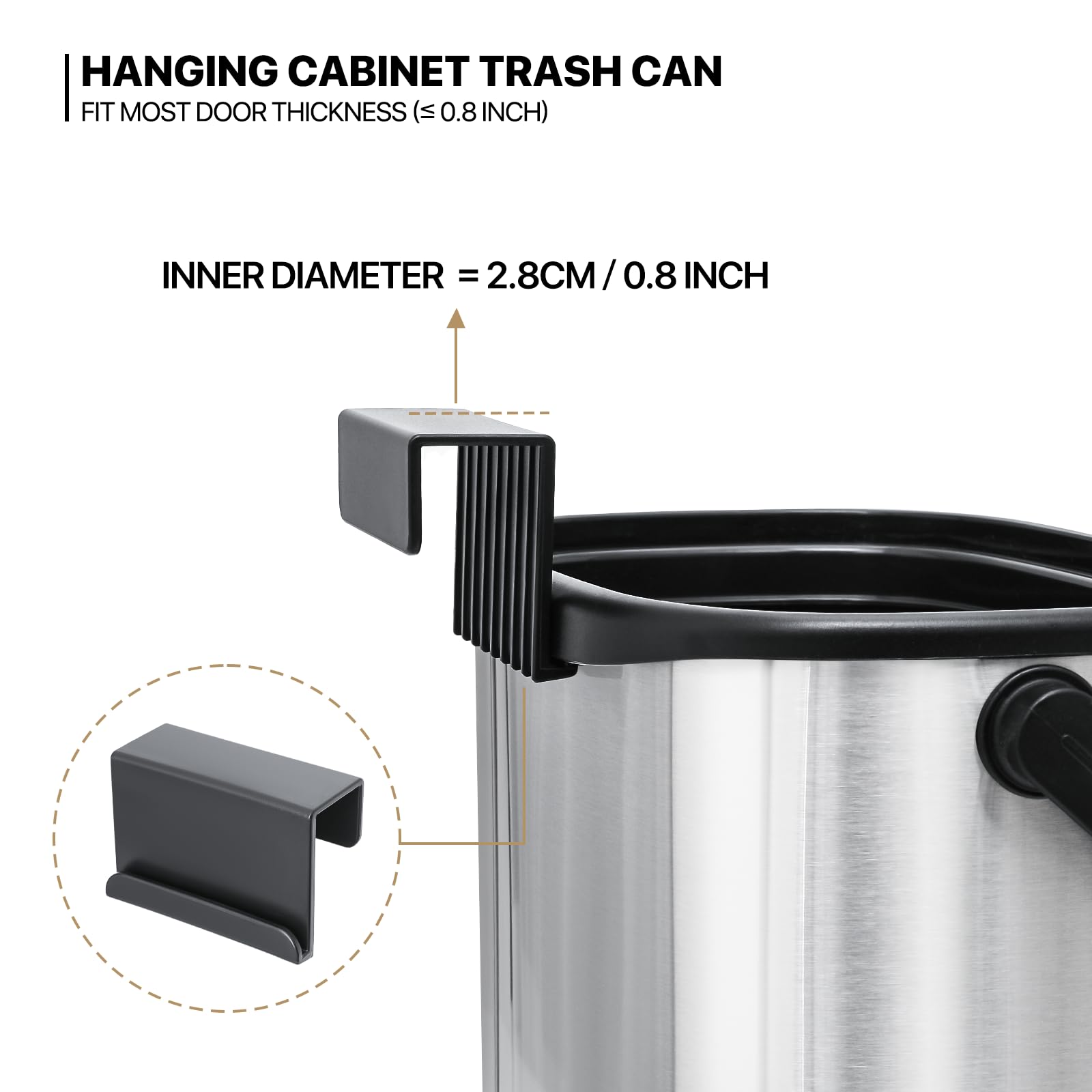 MoNiBloom 1.3-Gallon Small Hanging Trash Can for Kitchen Bathroom Bedroom Living Room Home Office Dorm Fingerprint-Proof Garbage Bin Removable Lid Brushed Stainless Steel 5-Liter