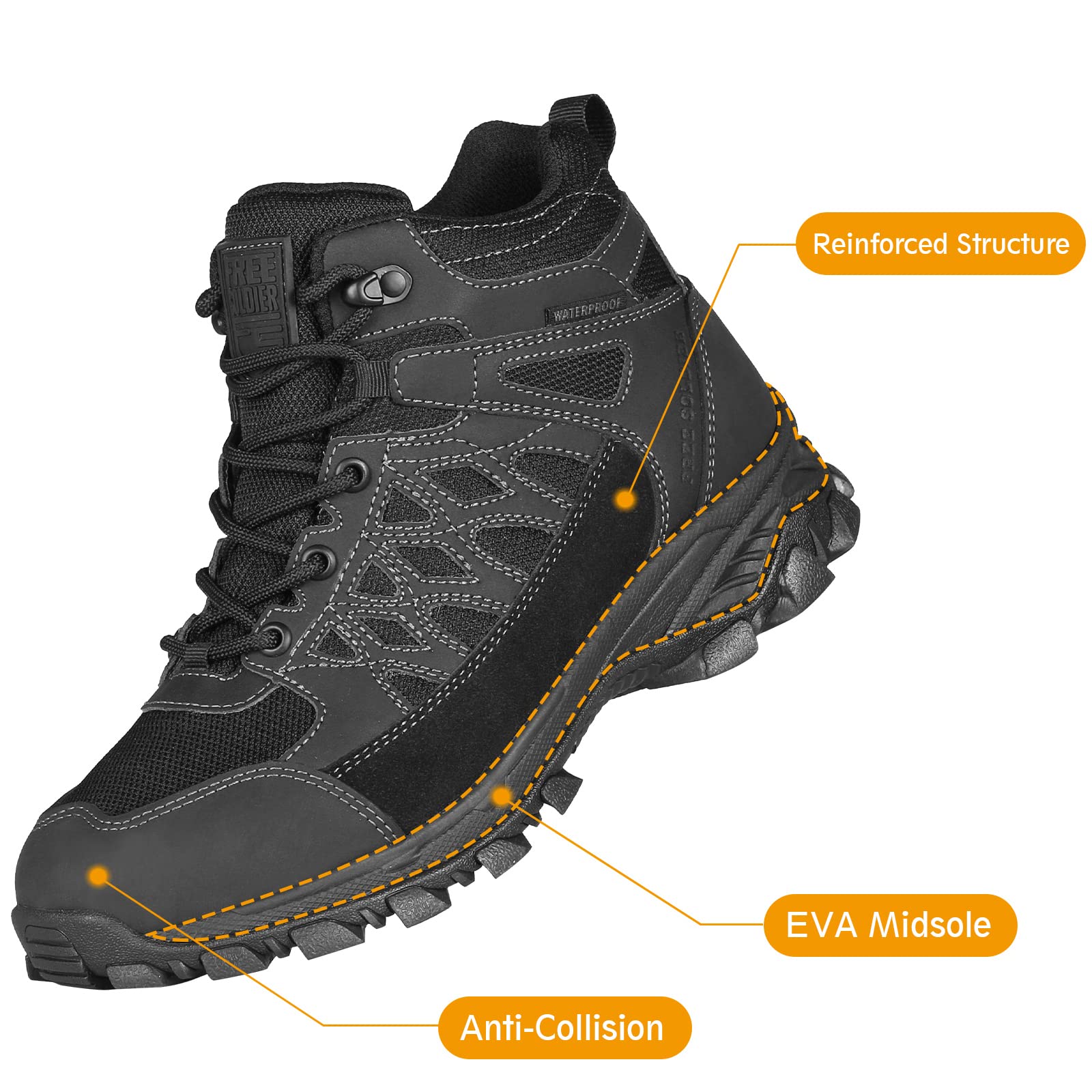 FREE SOLDIER Men's Hiking Boots Outdoor Lightweight Breathable Ankle Boots Waterproof for Trekking Hiking