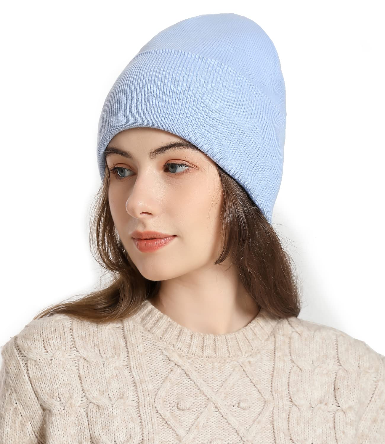 ecodudo Acrylic Hats Beanie for Women Men Knit Soft Slouchy Warm Cuffed Beanies Hat (White)