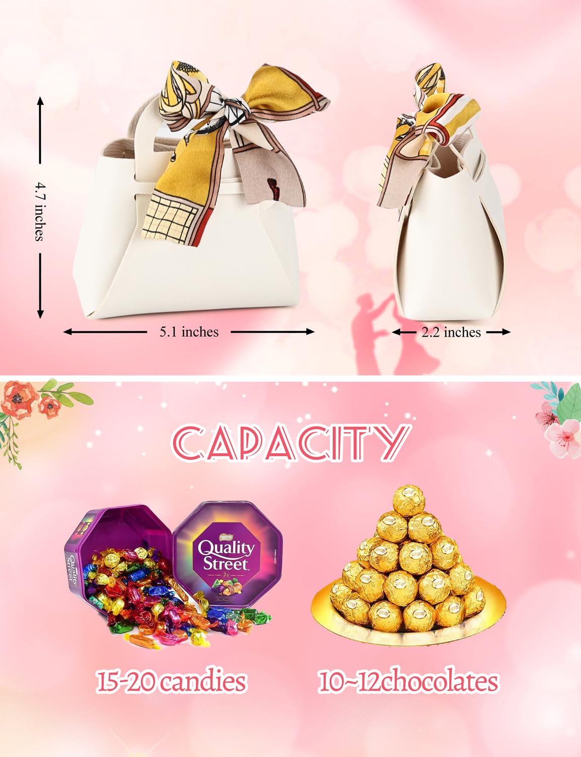 NOWDER 12 Pack Leather Wedding Candy Gift Bags with Handle Reusable Party Favor Boxes for Baby Showers Birthday Christmas Halloween (Beige)