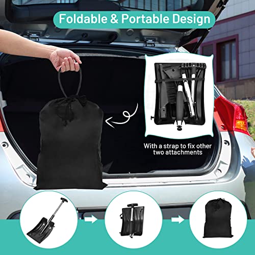 GYMAX 3 in 1 Retractable Snow Shovel, 35β Adjustable Snow Shovel Kit with Snow Brush & Ice Scraper, Portable Snow Removal Combo with Carrying Bag, Portable for Vehicle, Outdoor, Backyard