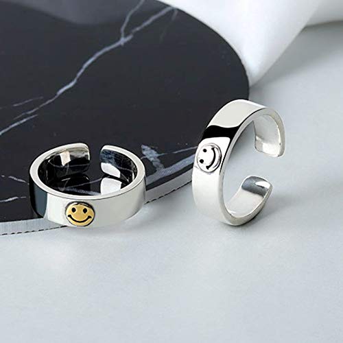 DXZNBEST Women Smiley Face Matching Rings Band Open Smiling Face Rings Statement Asthetic Jewelry Adjustable Bands for Women Men 2PCS