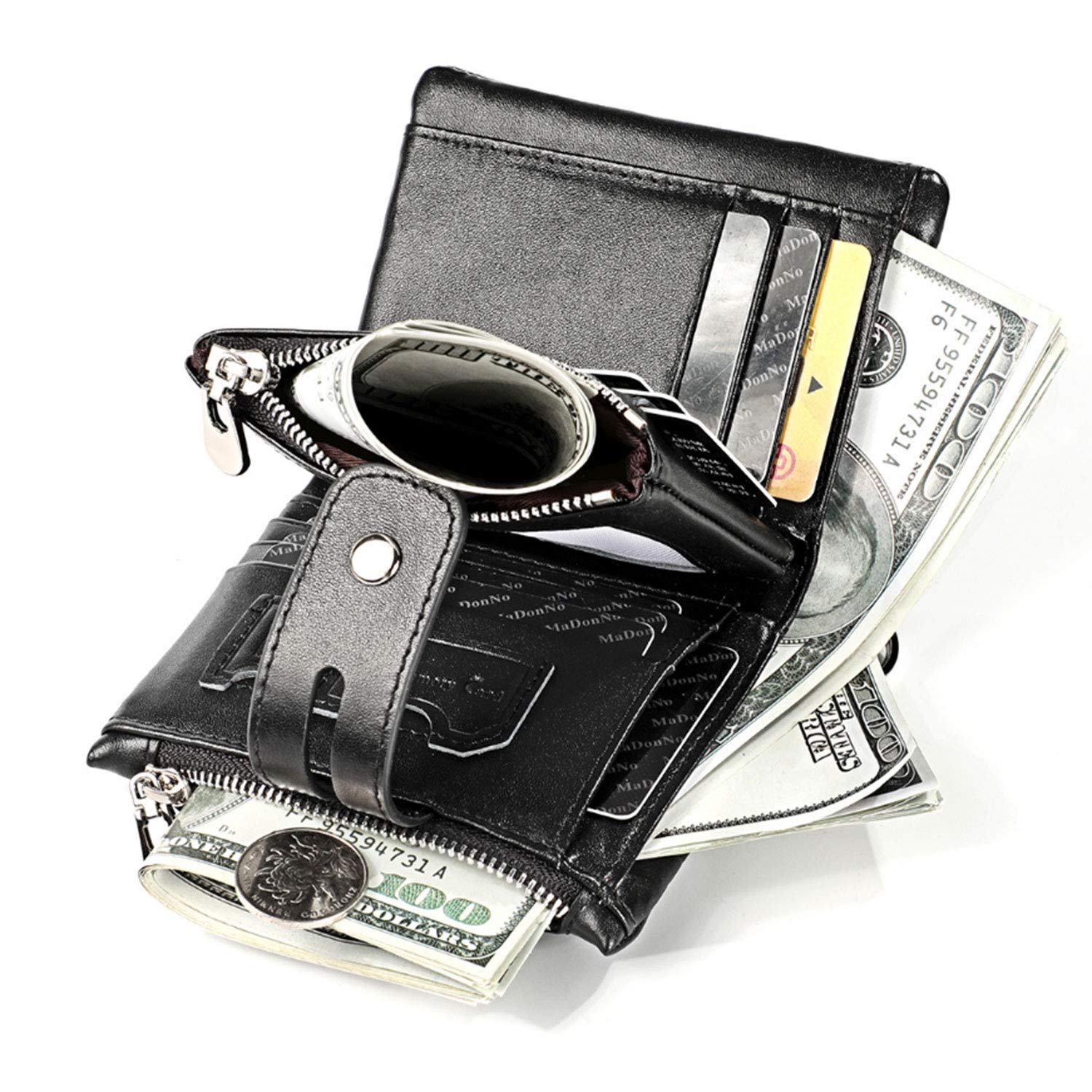 Vintage Women's RFID Blocking Leather Wallet small Chain (black)…