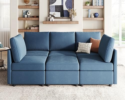 LINSY HOME Modular Sectional Sleeper Sofa, Convertible Sofa Bed with Memory Foam, Storage, Modular Sectionals Couch with Chaise for Family Movie Night, Living Room Furniture Sets, Blue