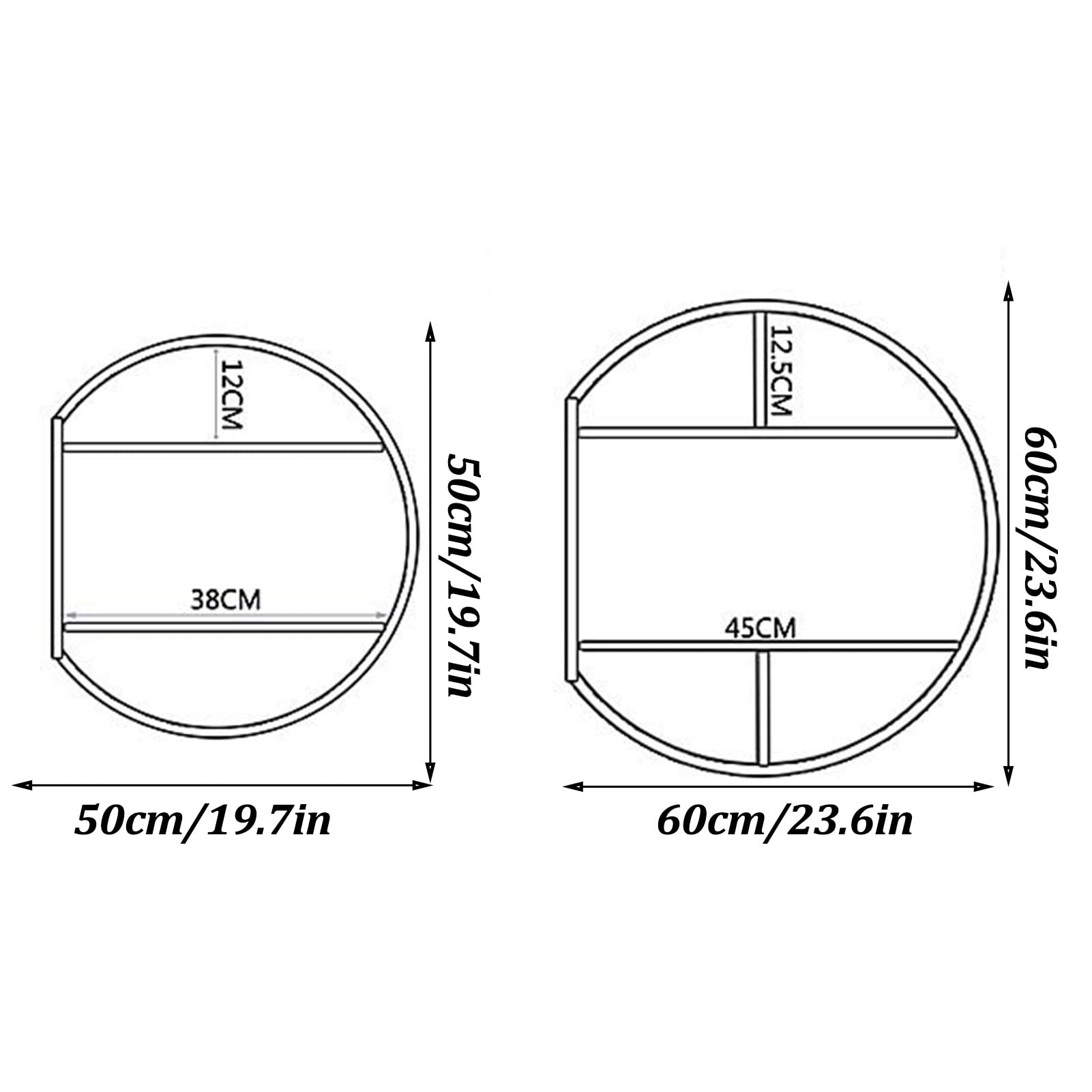 HM&DX Round Bathroom Mirror Cabinet, Circular Medicine Cabinet, Wall Surface Mounted Storage Cabinet with Mirror Door and Hide Shelves(60cm, Gold)
