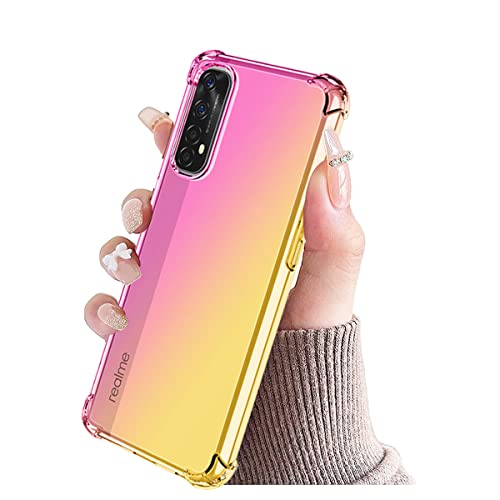 KOARWVC Case for Realme 7 4G/Realme Narzo 20 Pro Case, Crystal Clear Case Gradient Slim Anti Scratch TPU Shockproof Protective Phone Cases Cover for Realme 7 4G (Pink/Gold)