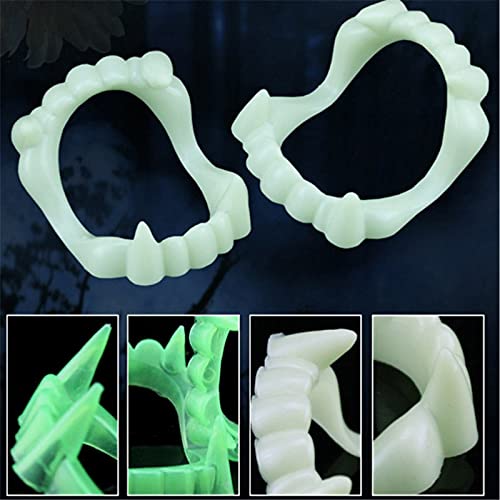 IFOTIME Teeth Halloween Luminous Denture Scary White Horror Teeth Green Fake Tooth Care Led Light Teeth (B, One Size)