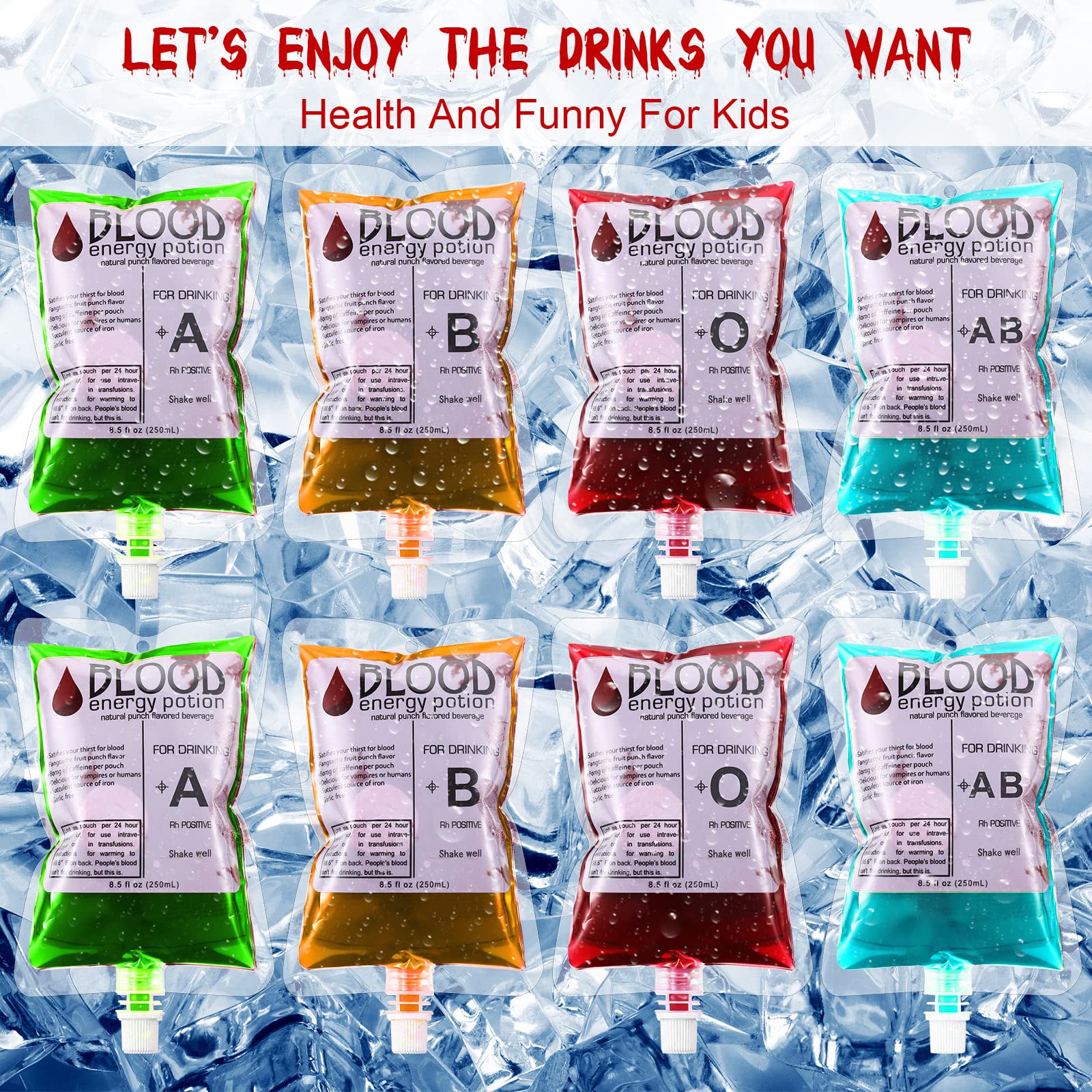 Nuenen 32 Pcs Halloween Blood Bags for Drinking, Vampire Party Drinking Pouches, Juice Puree Bag Reusable Energy Drink Container 8.5oz with Cap for Nurse Graduation Party