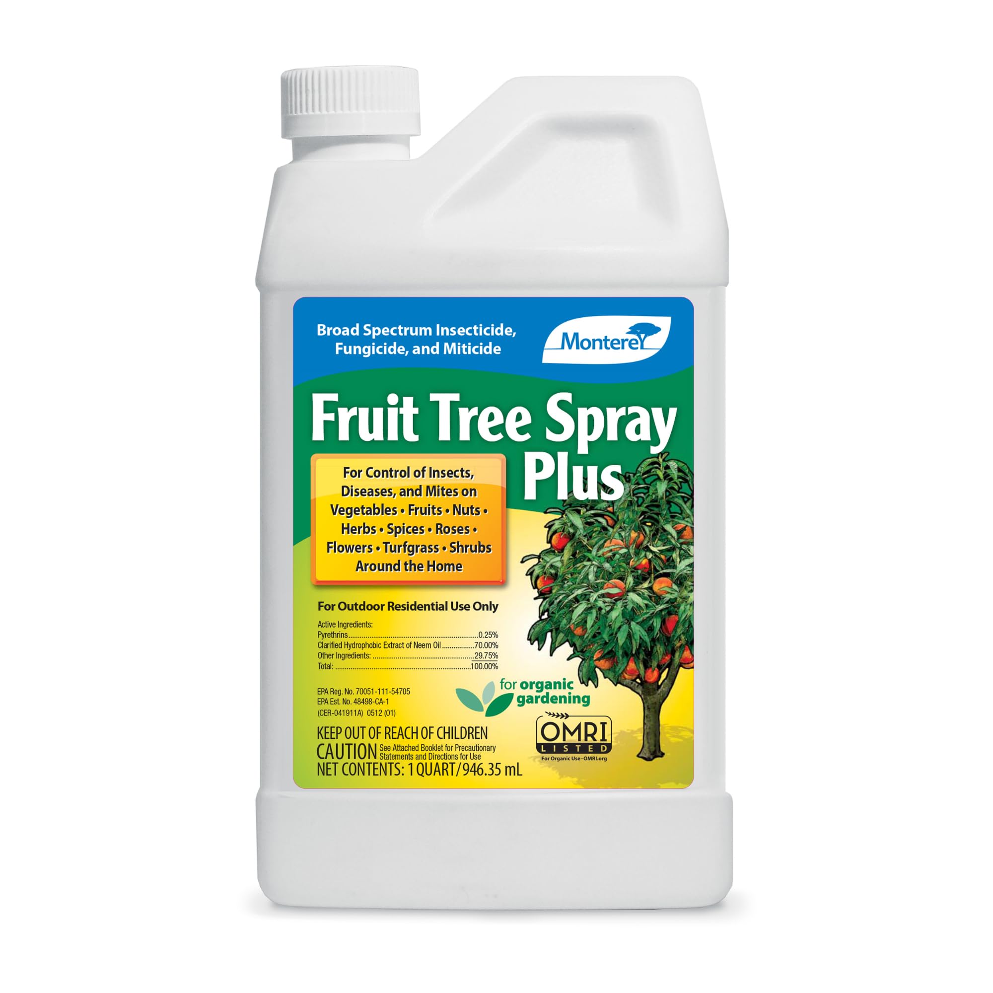 Monterey Fruit Tree Spray Plus for Organic Gardening, Broad-Spectrum Insecticide, Fungicide and Miticide, 32 fl oz