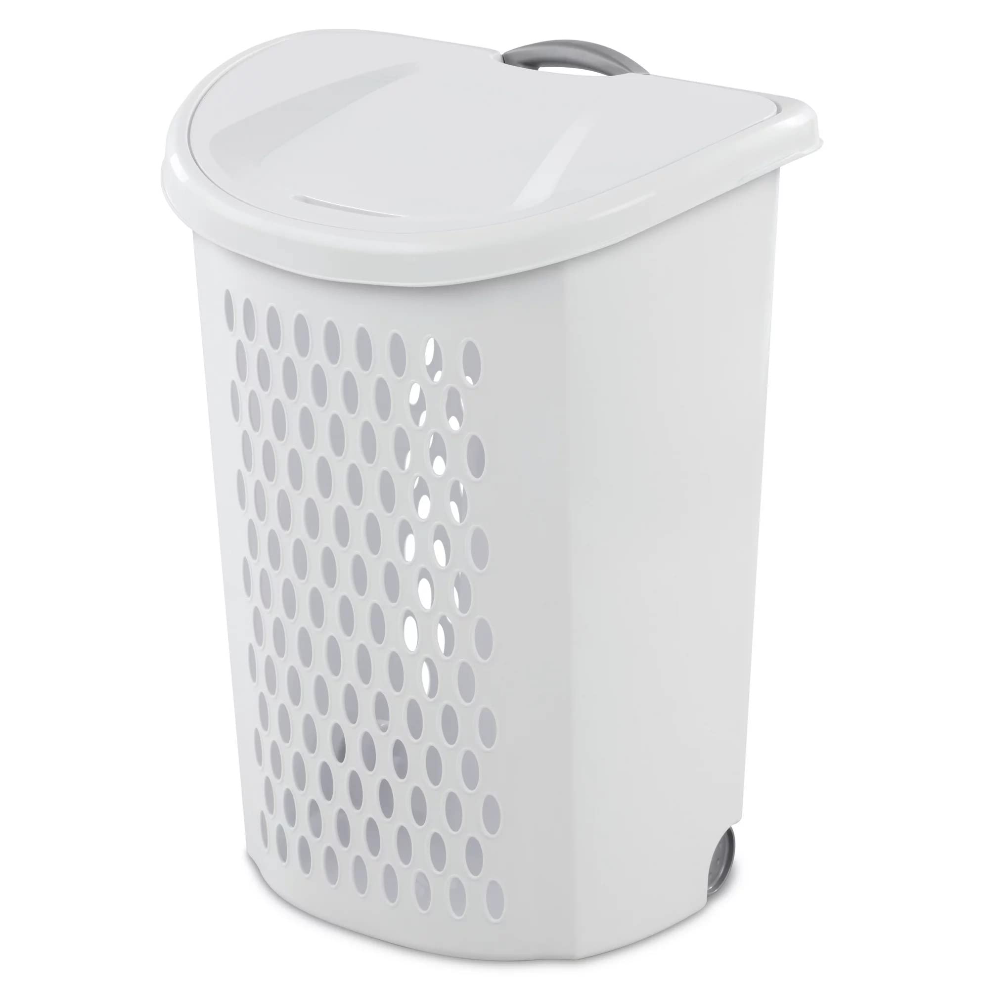 JJoiaS Ultra Wheeled Design Clothes Laundry Basket, Mind Reader Basket Collection,135 Liter (20 1/8" x 15 3/8" x 26 3/4")Capacity, Laundry Hamper White Lid & Base w/Plastic Handle & Wheels,1-Pack.