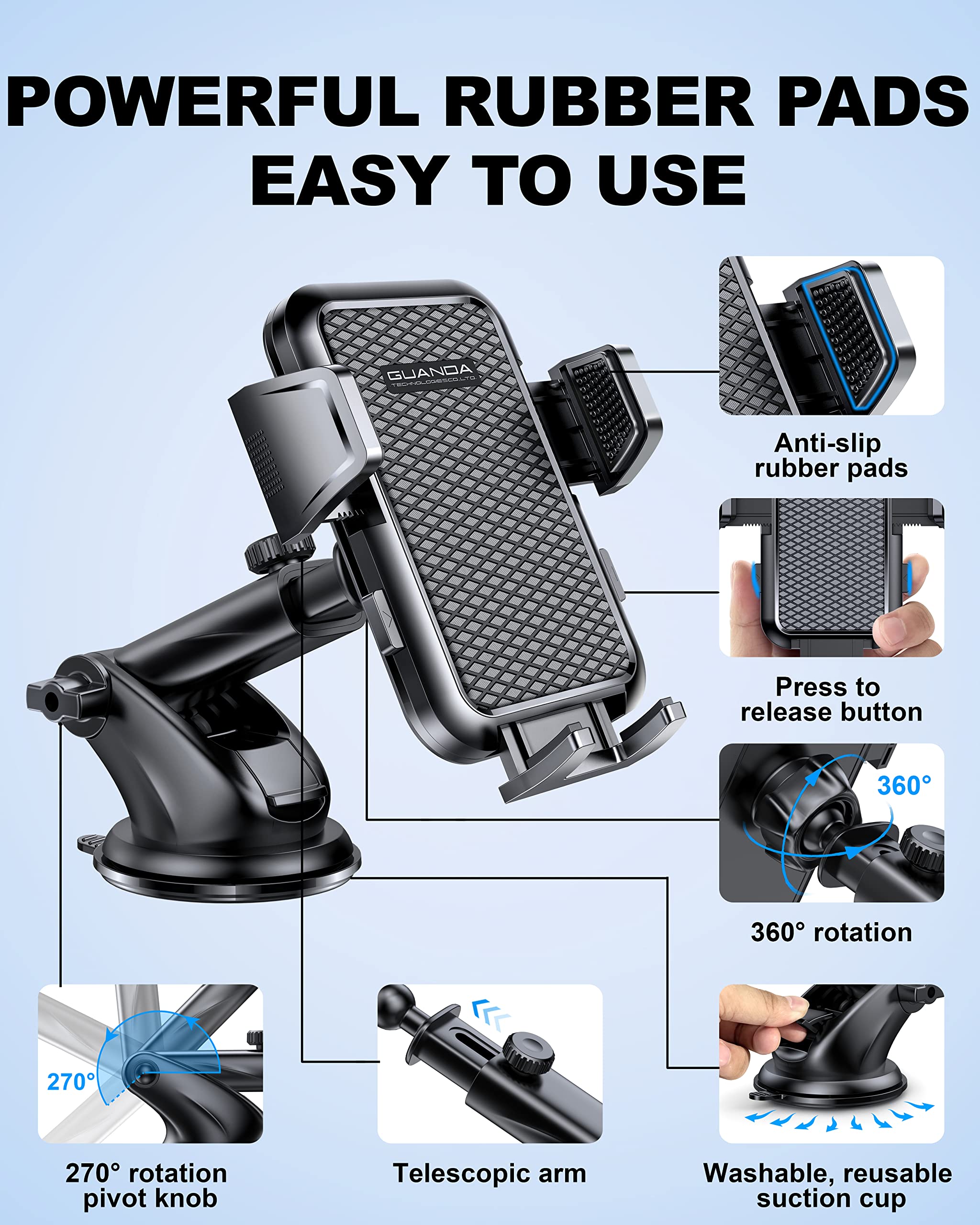 GUANDA TECHNOLOGIES CO., LTD. 2 Set Car Phone Holder with Strong Suction Cup