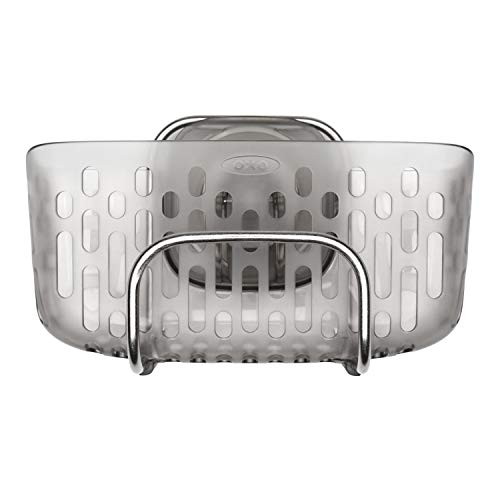 OXO Good Grips Aluminum Fold Flat Dish Drying Rack, 2-Tier, with Drainboard, for Kitchen Counter, Collapsible & Good Grips Stronghold Suction Sinkware Organizer - Gray, One Size