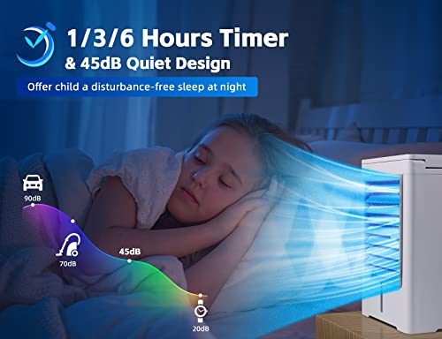 Portable Air Conditioner 3 Speed Evaporative Rechargeable Cooler Fan with Led Light, Personal Mini Humidifier Fan for Your Desk, Nightstand, Coffee Table, Room, Bedroom, Office & Kitchen