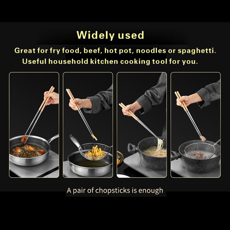 JMMBY Advanced Stainless Steel Extra Long Cooking Chopsticks,Chopsticks for Hotpot,15.7 Inch,Heat insulation and anti scalding, reusable chopsticks,kitchen chopsticks (2 Pairs)