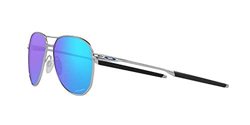Oakley Men's OO4147 Contrail Aviator Sunglasses, Satin Chrome/Prizm Sapphire, 57 mm