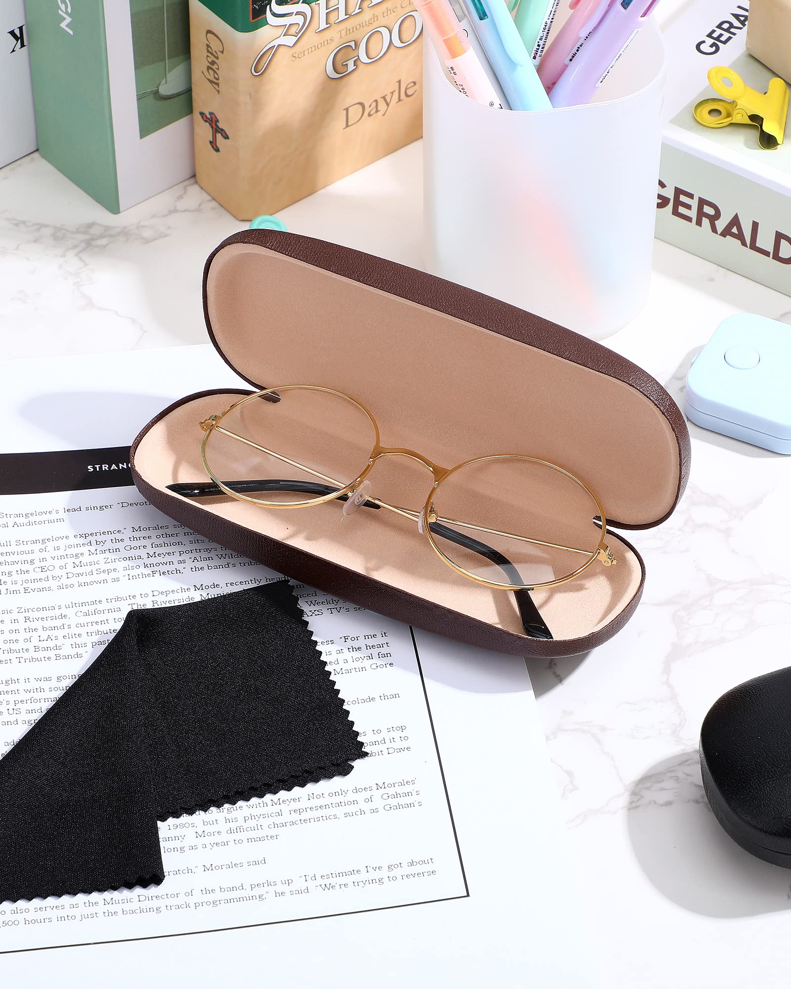 Frienda 3 Pieces Hard Glasses Case Reading Eyeglass Case Protective Sunglasses Case with Cleaning Cloth for Men Women Unisex(Blue, Brown, Black)