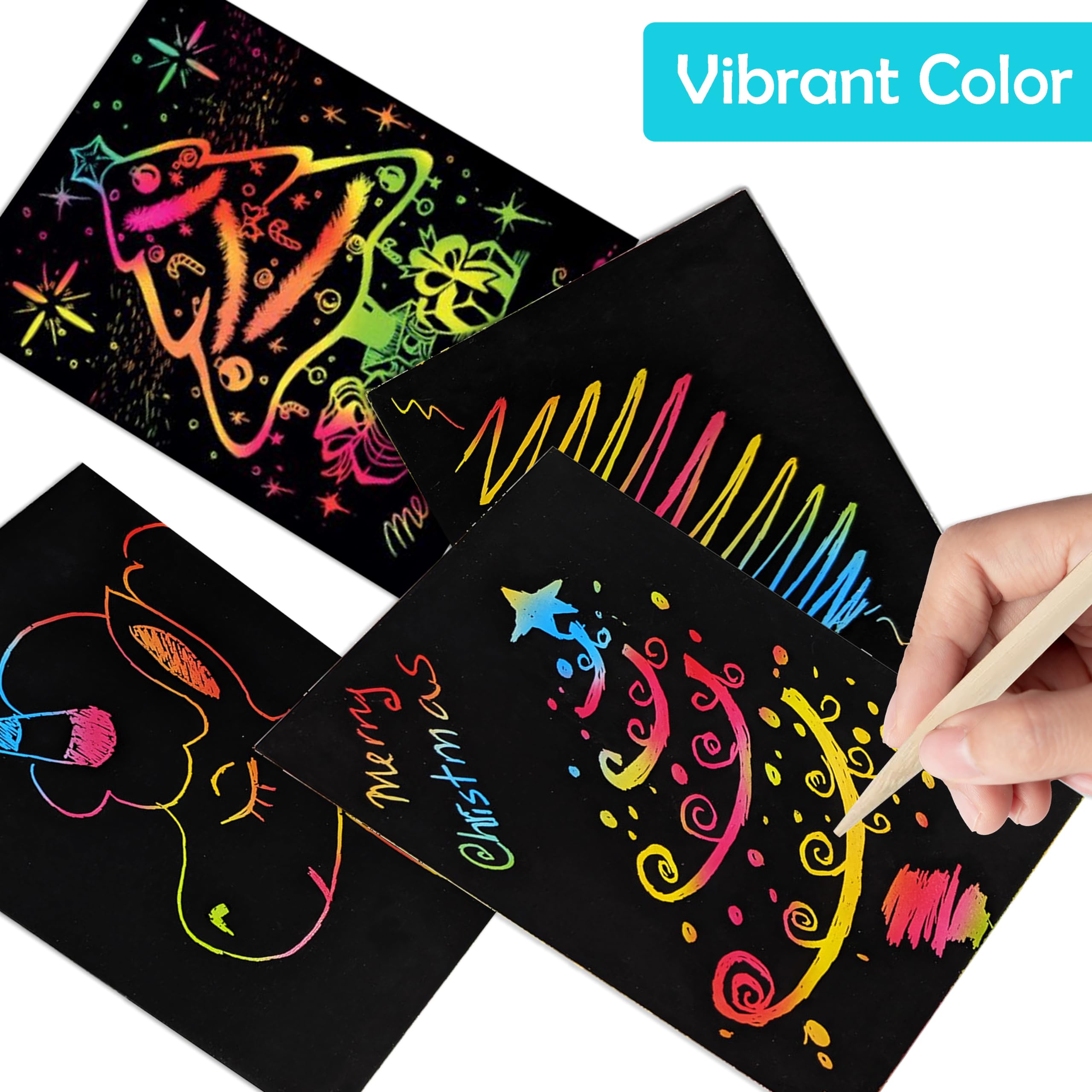 VHALE 30 Scratch Paper Art for Kids, Magic Scratch It Off Paper Craft, Rainbow Drawing Scratchboard Sketch Pad Notepad, Great Travel Toys, Party Favors, with Wooden Stylus