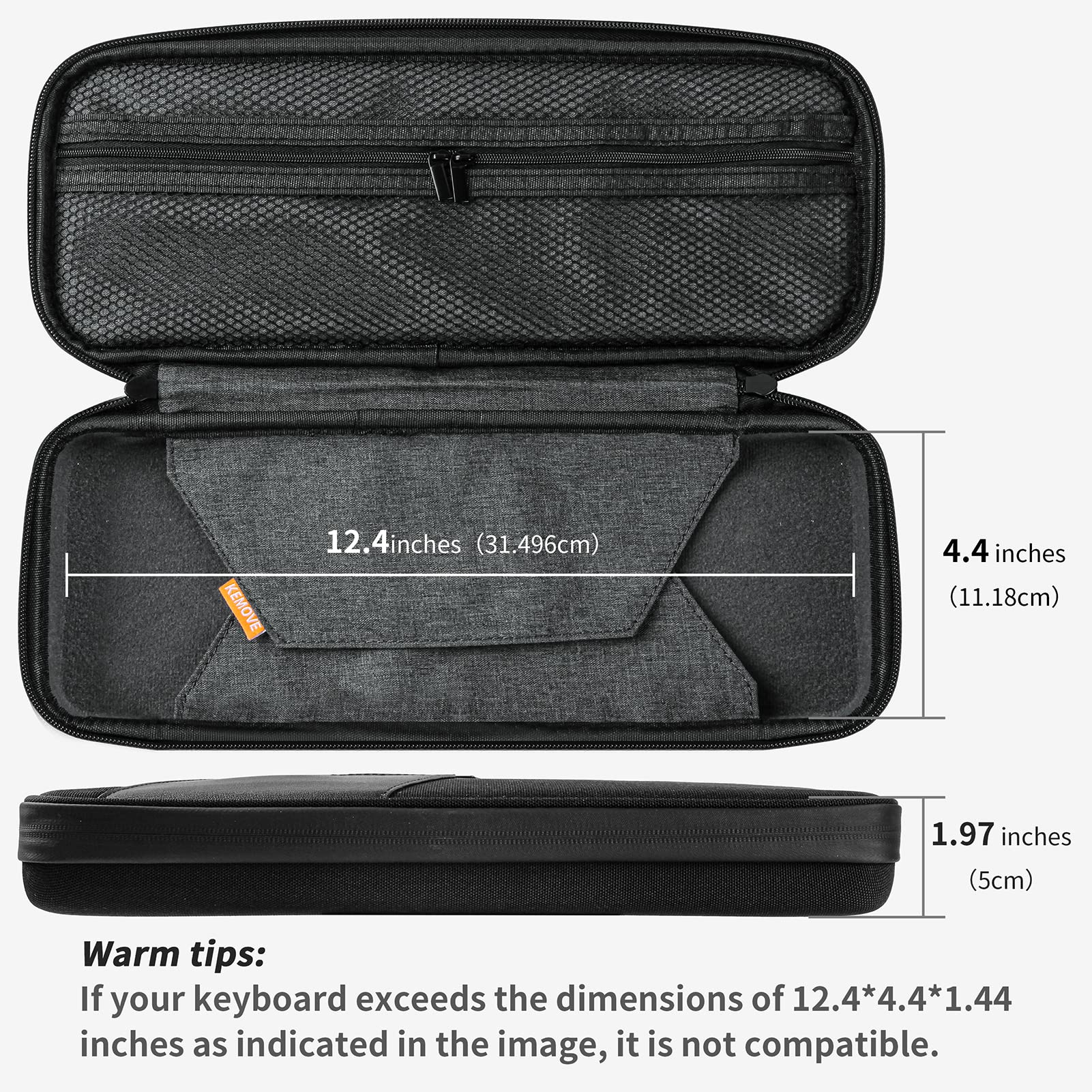 KEMOVE Keyboard Carrying Case, Portable Mechanical Keyboard Case, Durable Exterior, Zipper Enclosure, Mesh Interior Pocket for 60 to 72 Keys Wired/Wireless Bluetooth Mechanical Gaming Keyboard